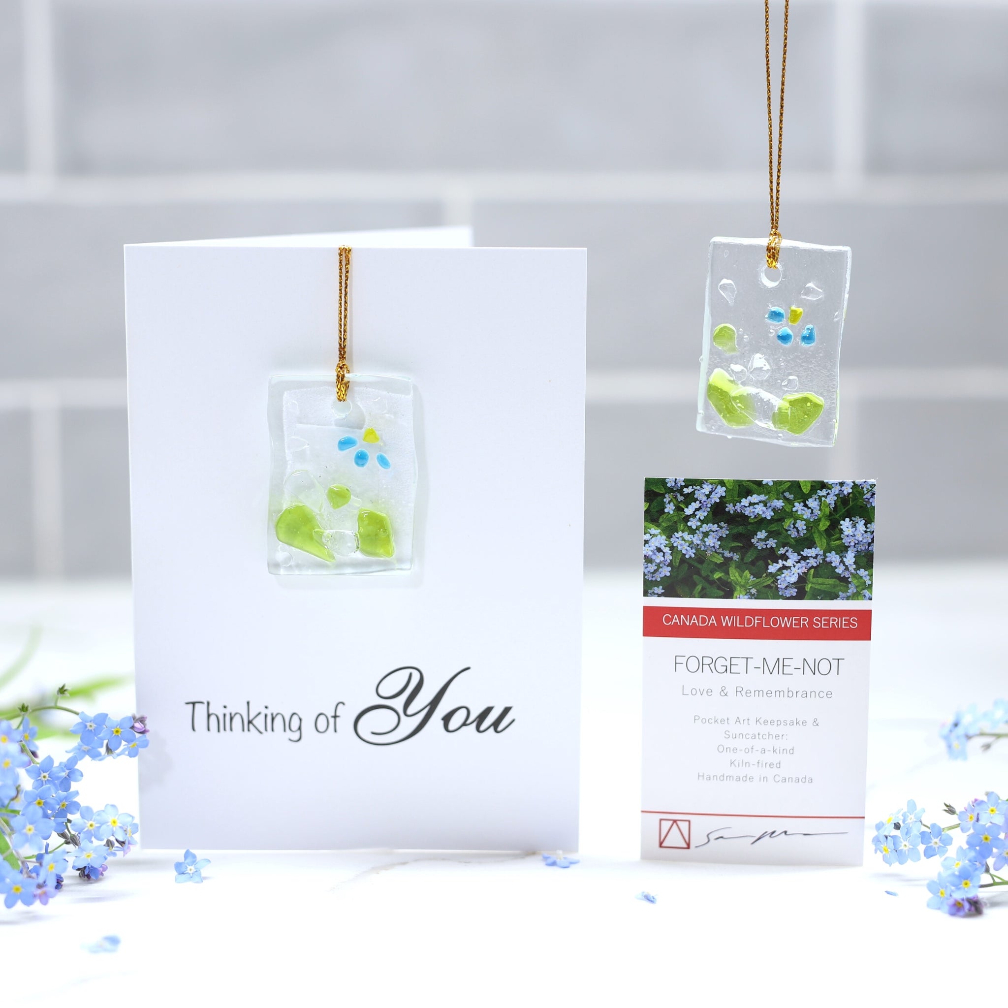 Glass Forget- Me-Not Keepsake & Card – Artglas